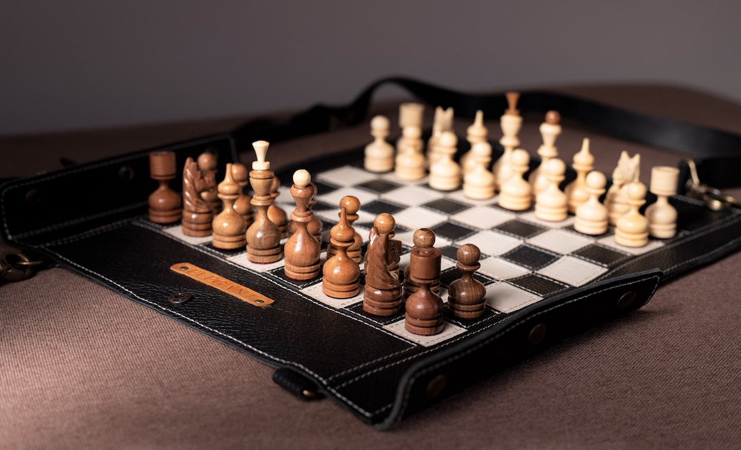 Unique Leather Chess Board Leather Chess Travel Set Set Foldable ...