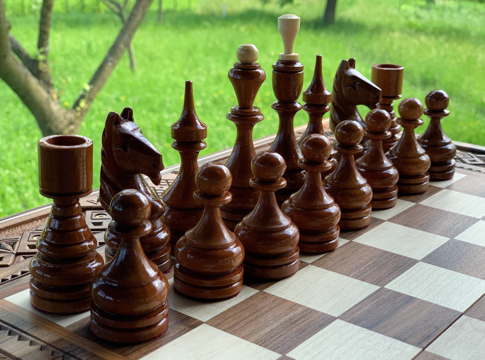 Handmade Wooden Chess Pieces Without Chess Board, Wood Carving Chess ...