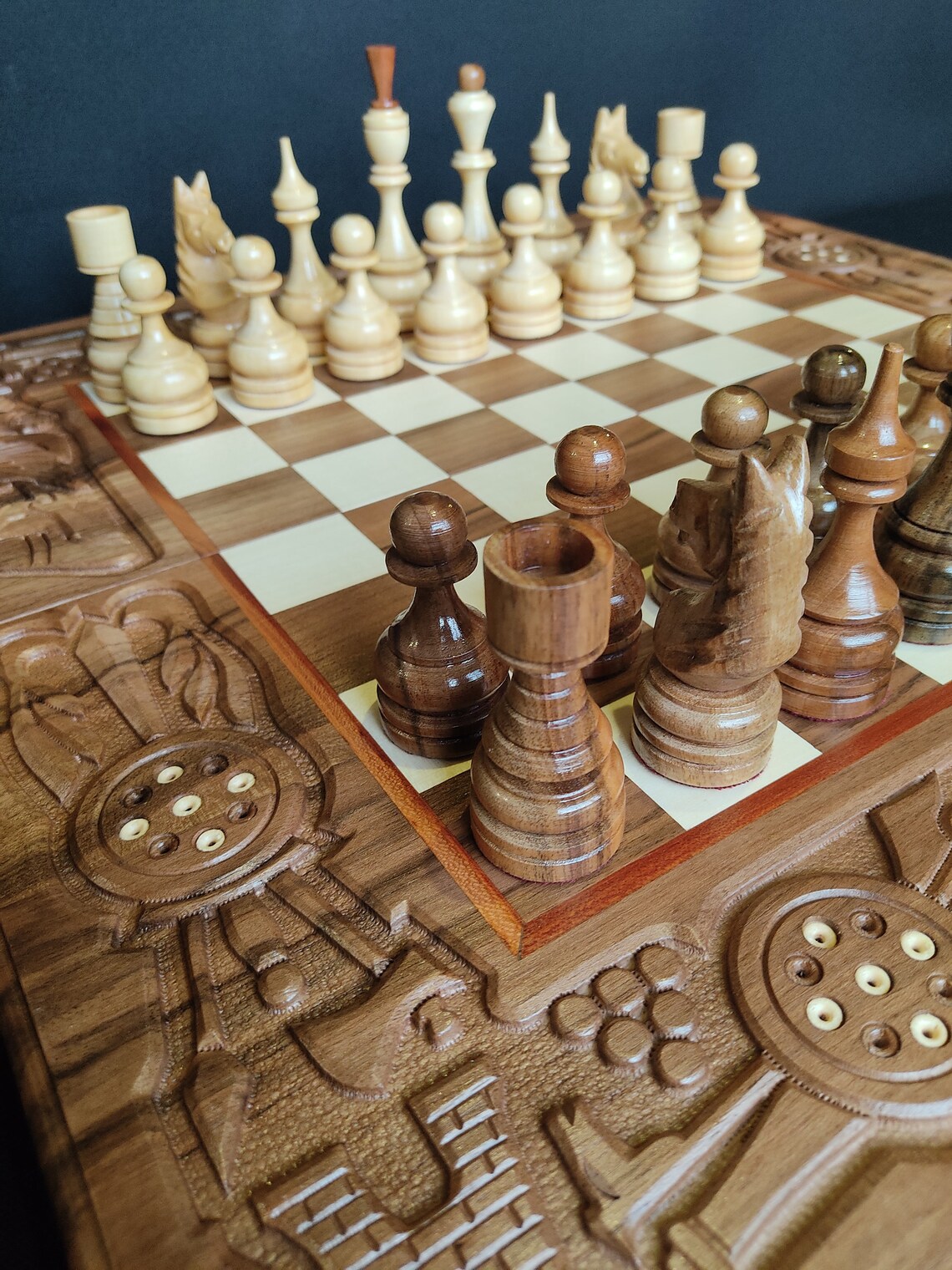 Luxury Chessboards Large Wood Chess Set 3 in 1 Сhess Table Board With ...