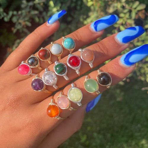 Raw Crystal Ring Gemstone Ring Wire Wrapped Crystal Rings | Etsy