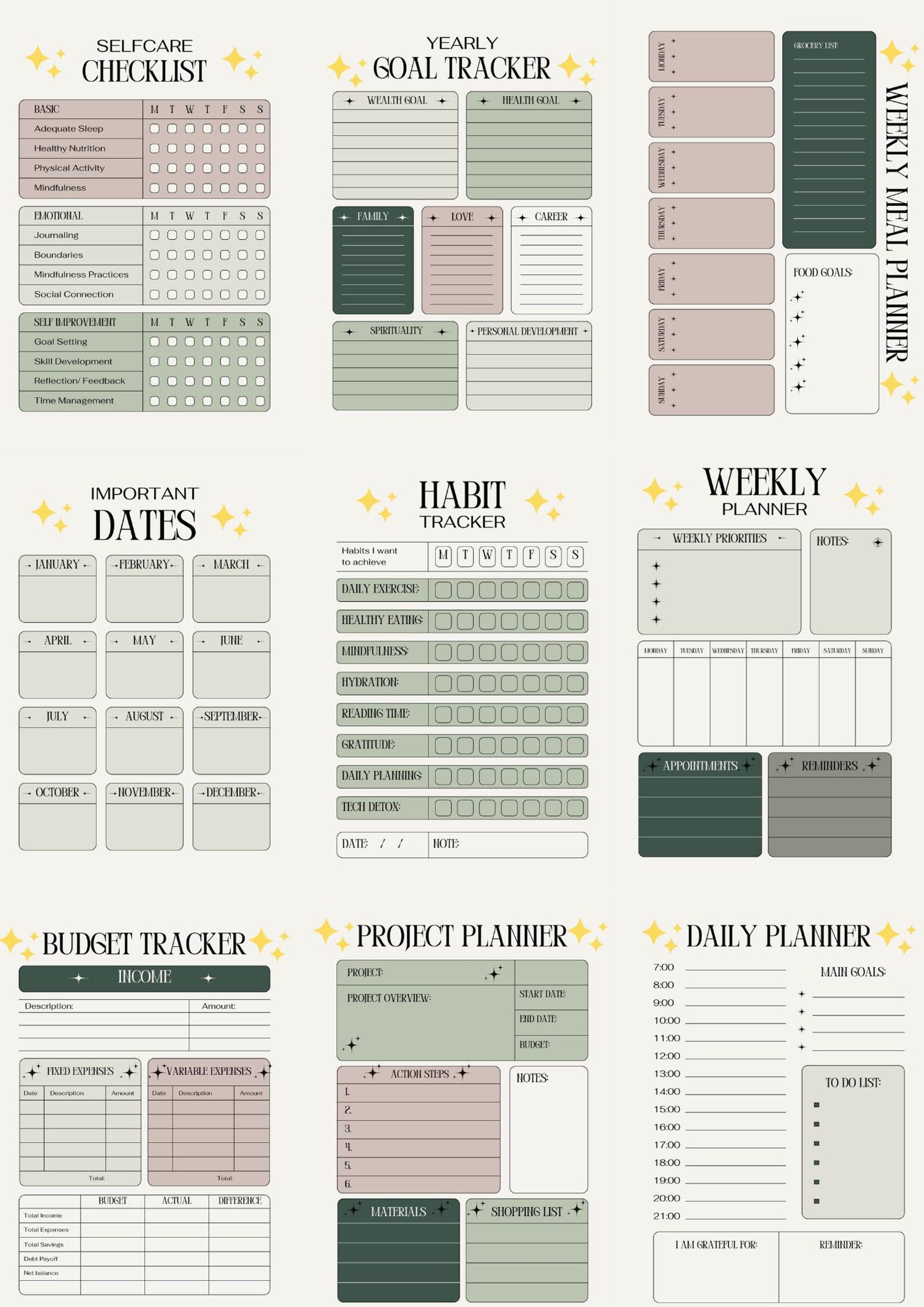 Digital and Printable Daily Planner for Budgeting, Exercising, Habit ...