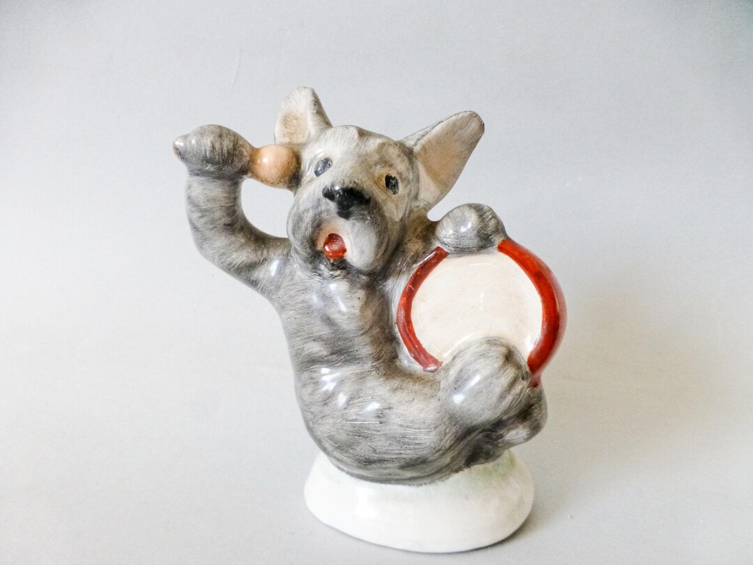Vintage Drumming Dog Figurine,pottery Dog Statuette,vintage Ceramic ...