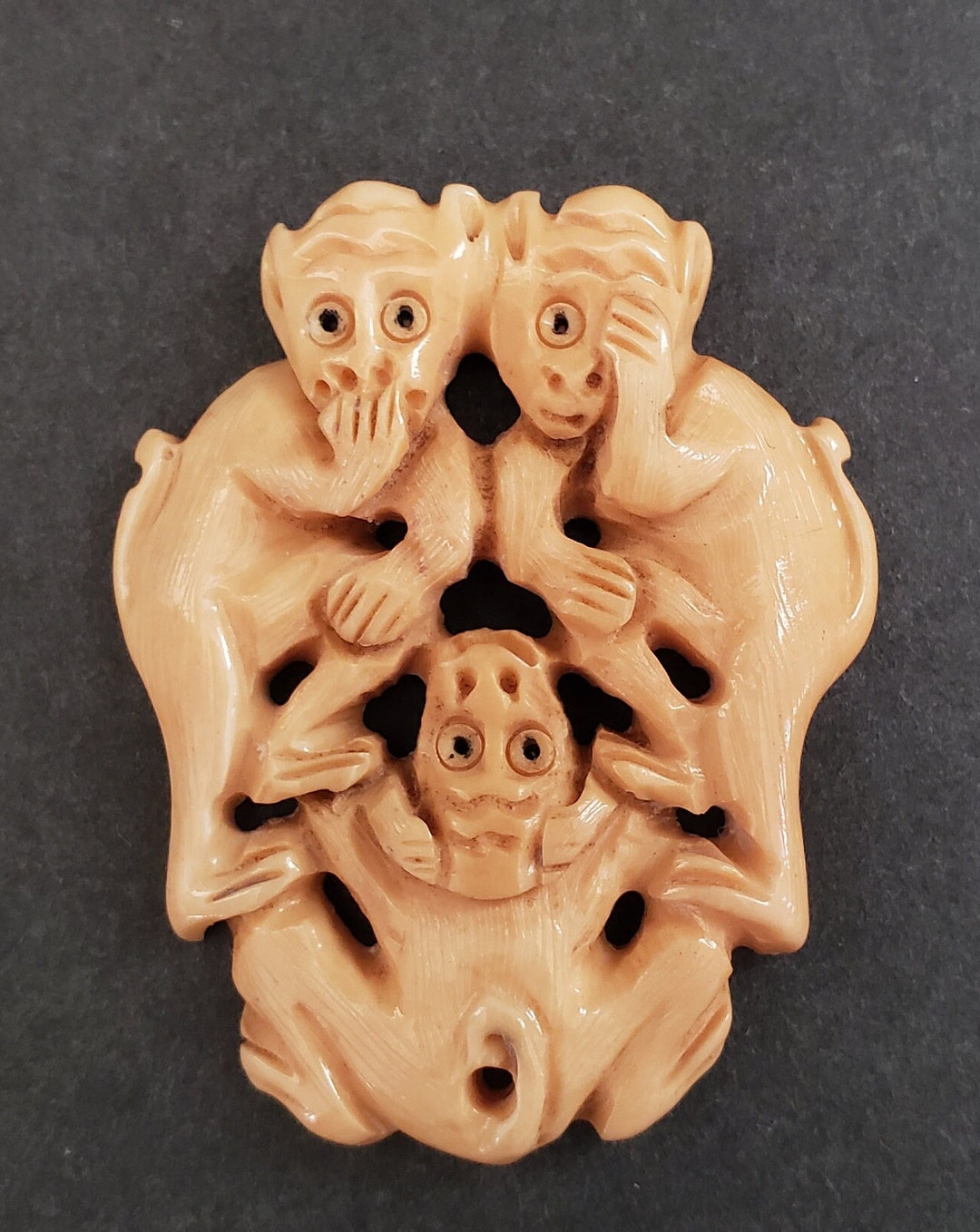 SHS No Evil Monkey Pendant Amulet #2 Hand Carved 2013b - Etsy