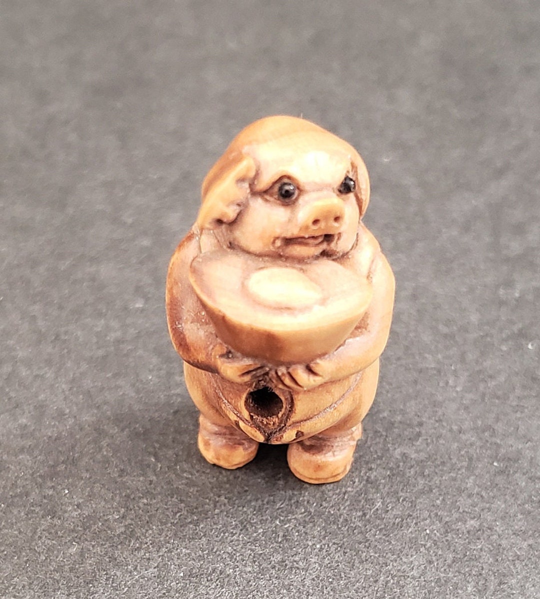 Standing Pig With Ingot Boxwood Signed Ojime Bead Figurine 1623 A - Etsy