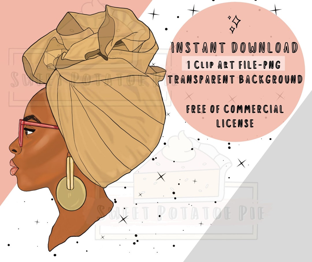 Black Woman With Headwrap PNG Clip Art, Afrocentric Black Woman Art PNG ...