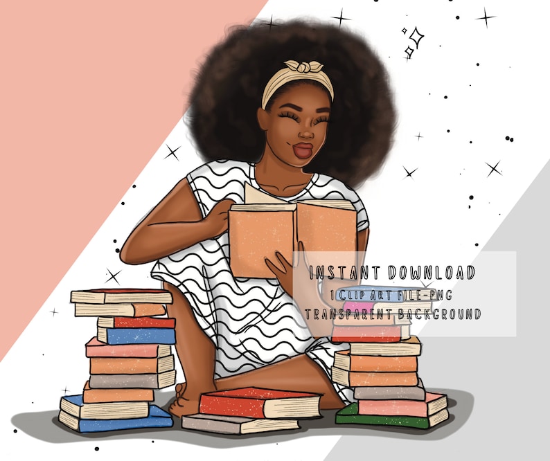 Black Woman Reading PNG Clip Art Black Woman with Books - Etsy Canada