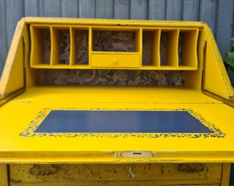 Vintage Lebus Green Writing Bureau Desk With Tropical Jungle - Etsy UK