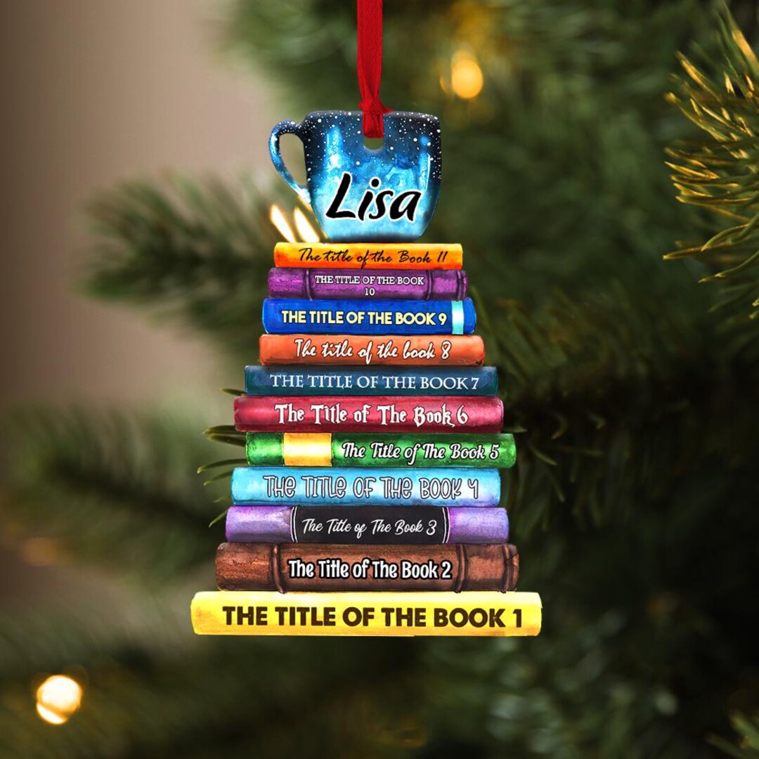 Book Collection Custom Shape Ornament, Bookstack With Custom Titles ...