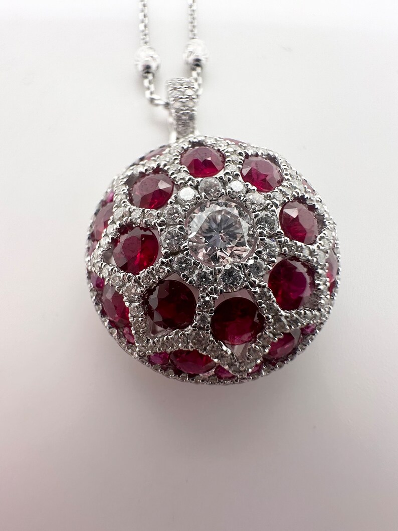 Fine Ruby Pendant Necklace 18KT Gold Circle Pendant Luxury Diamond ...