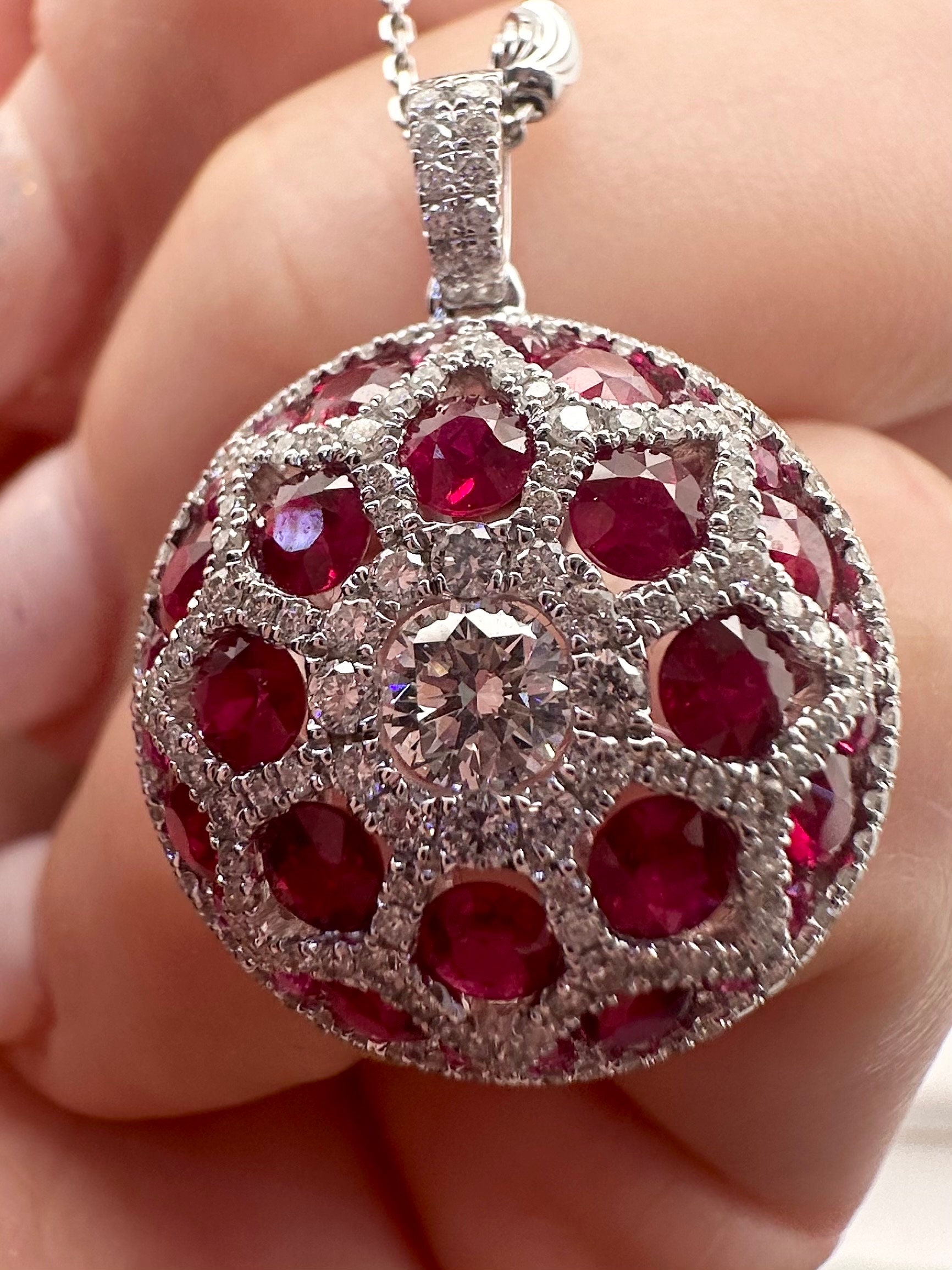 Fine Ruby Pendant Necklace 18KT Gold Circle Pendant Luxury Diamond ...