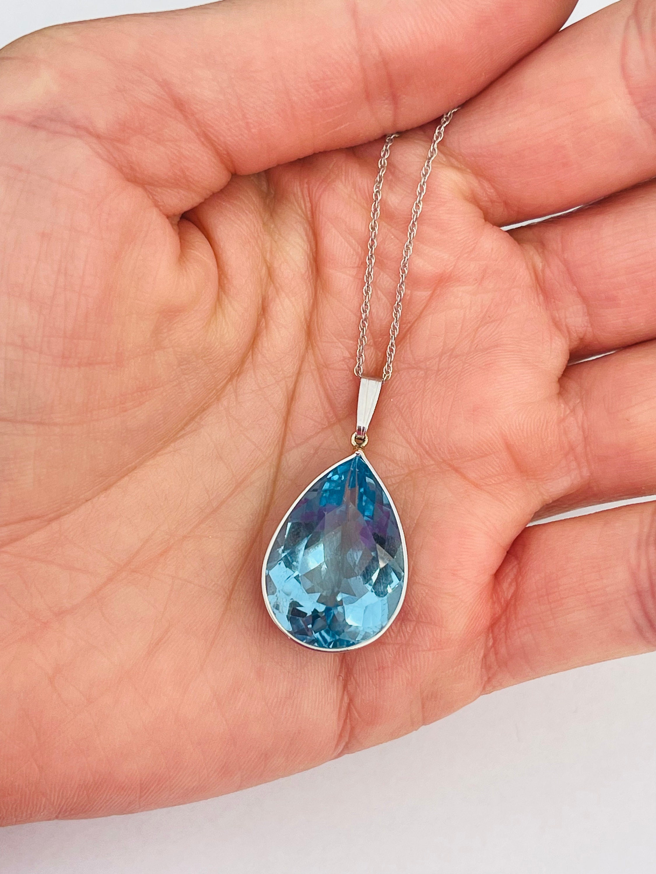 Large Topaz Pendant Necklace 14KT Solid Gold/bezel Set Topaz Pendant ...