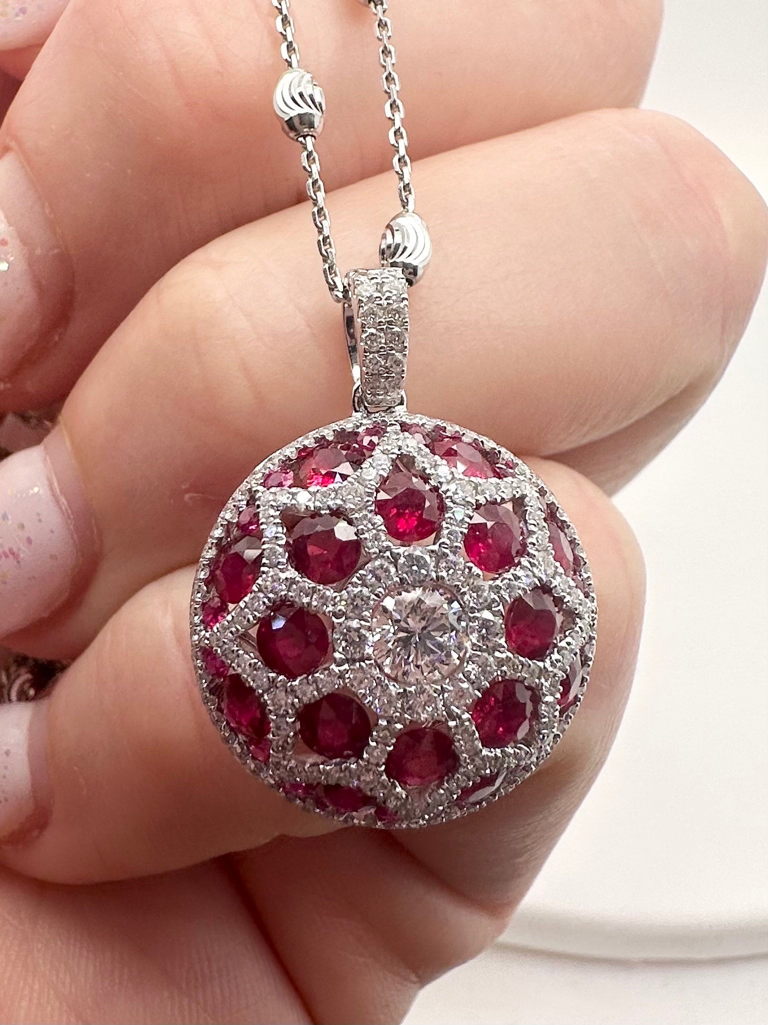 Fine Ruby Pendant Necklace 18KT Gold Circle Pendant Luxury Diamond ...