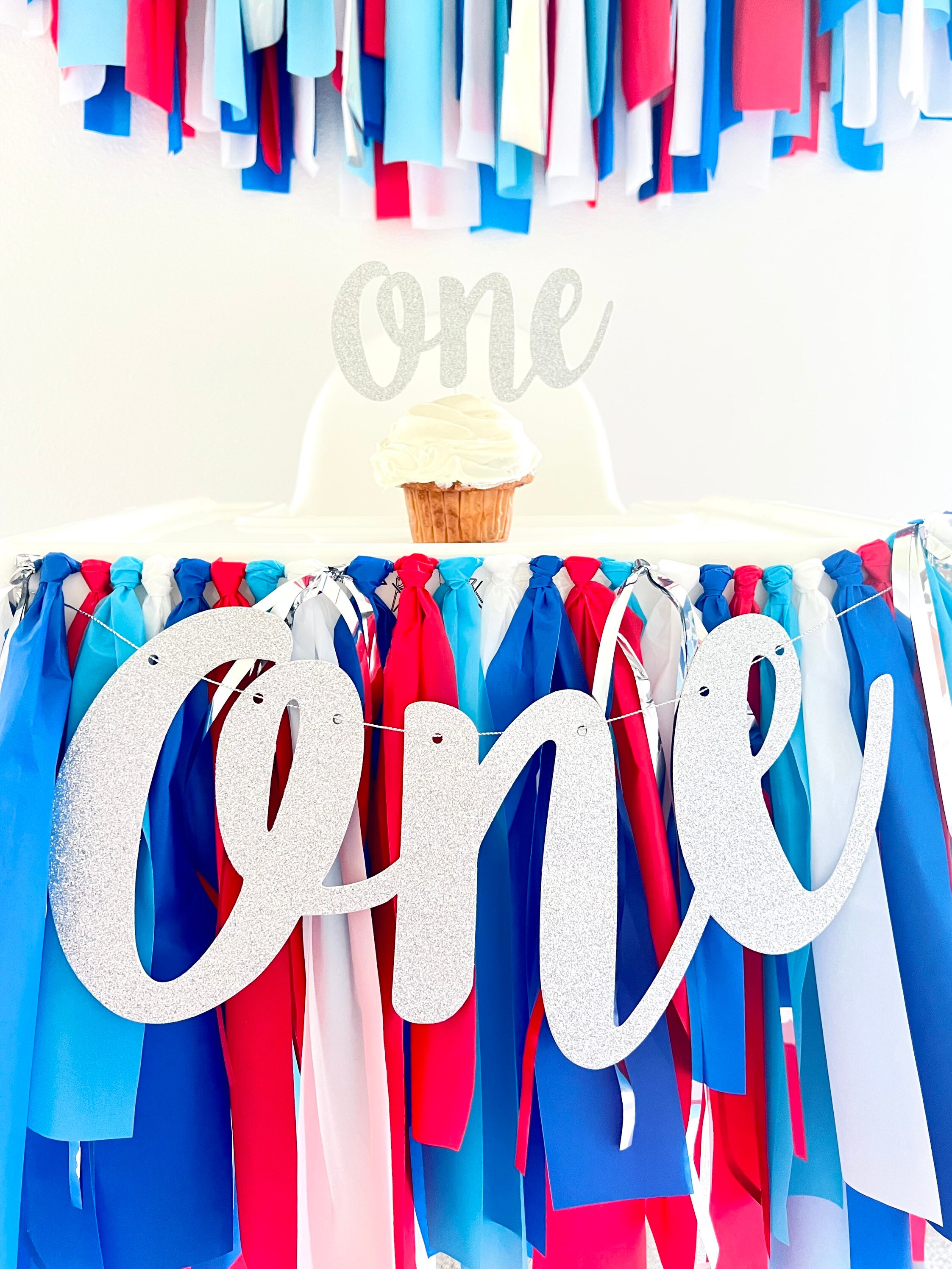High Chair Fringe Banner Red White & Blue 1st Birthday - Etsy
