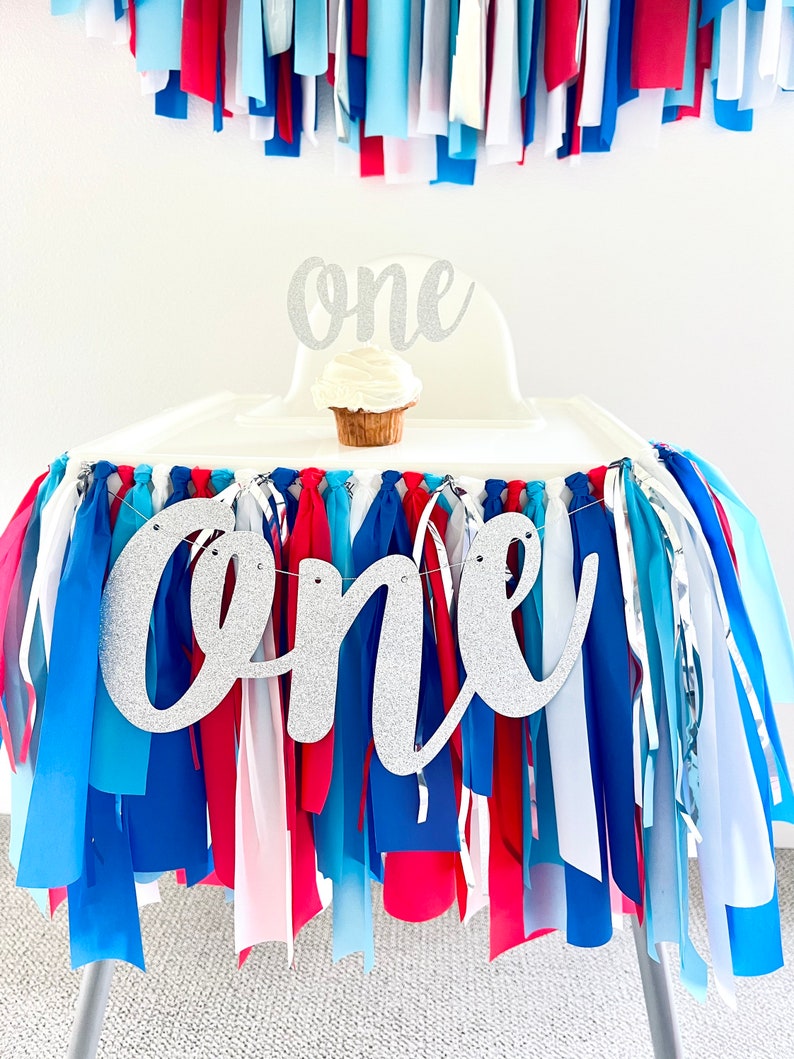High Chair Fringe Banner Red White & Blue 1st Birthday - Etsy