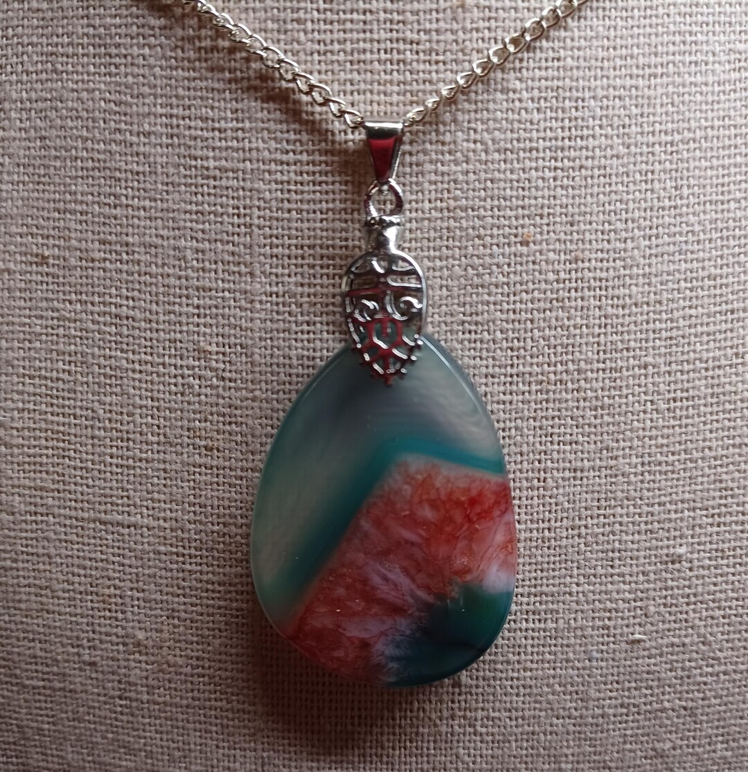 Watermelon Agate Pendant 20" Chain - Etsy