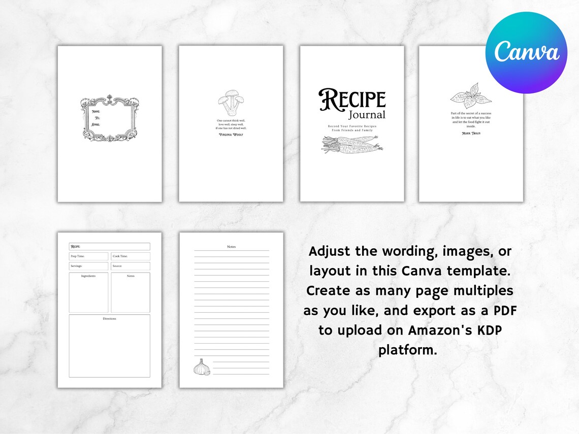 KDP Recipe Book Canva Template | KDP Journal Interior File | Recipe ...