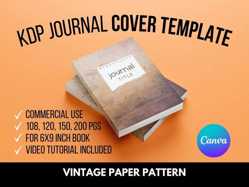KDP Cover Template Canva Vintage Paper Amazon KDP Book Etsy