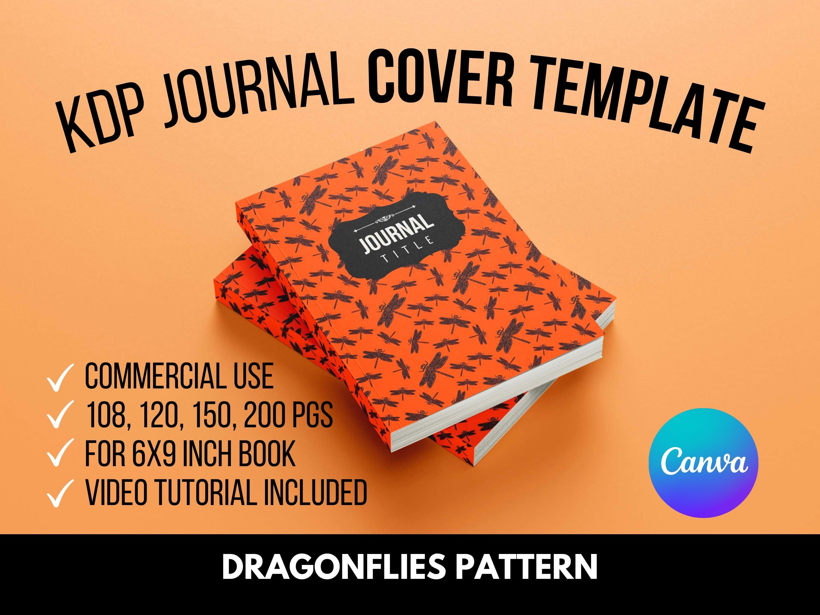 KDP Cover Template Canva dragonflies Amazon KDP Book Cover - Etsy
