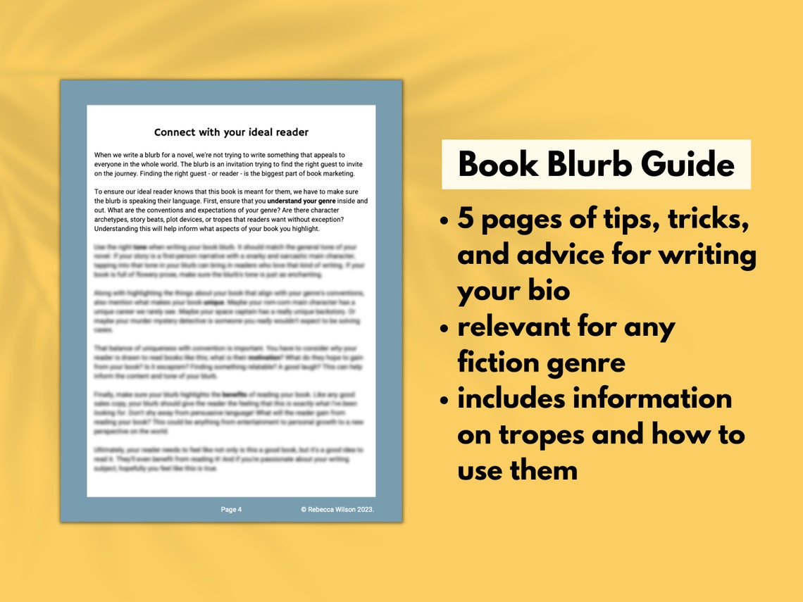 Fiction Book Blurb Guide, Workbook, and Templates | Author Planning ...