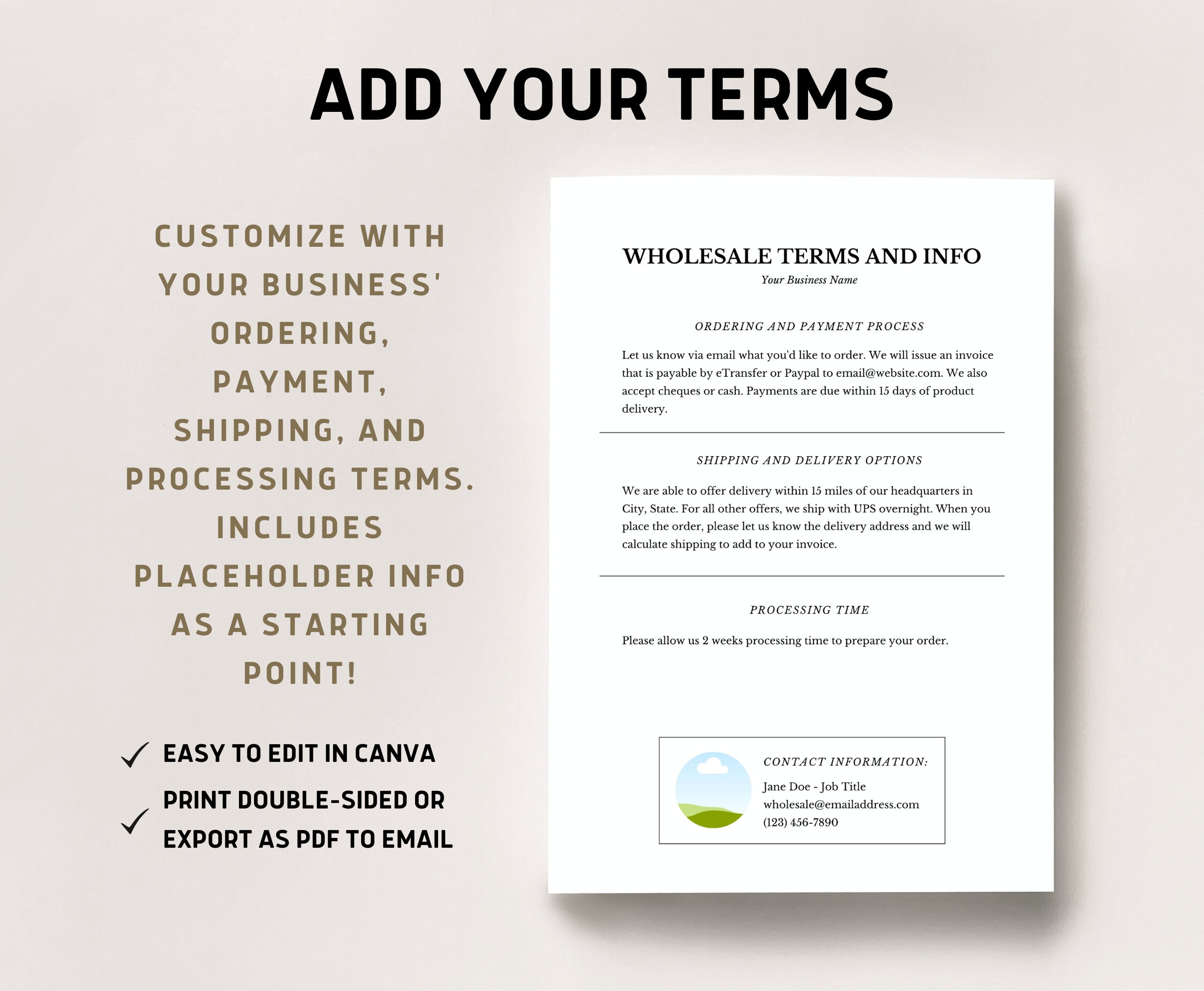 Wholesale Invoice Template for Canva | Invoice and Wholesale Terms ...