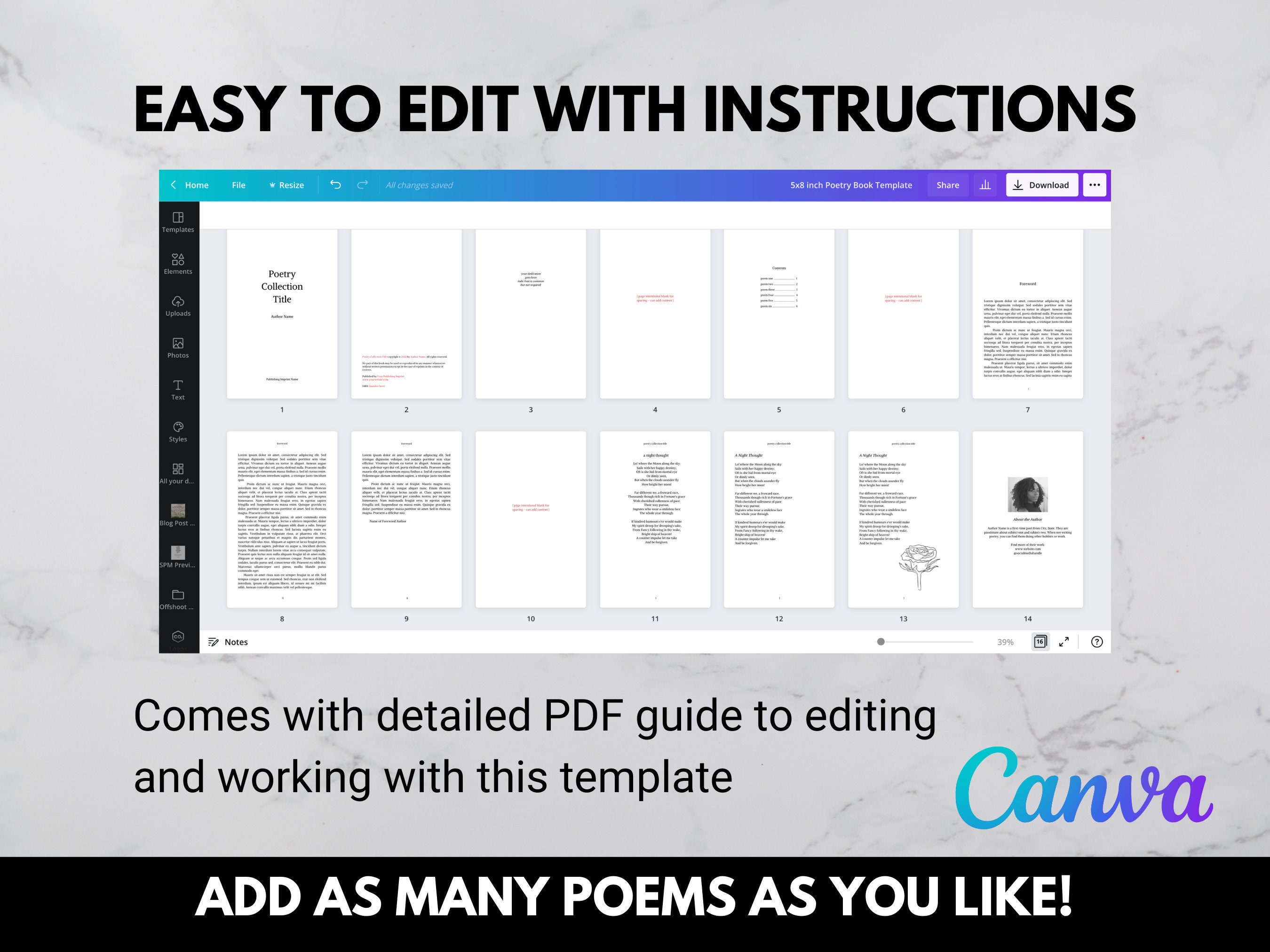 6x9 Modern Poetry Book Template | Canva Book Template | Self-publishing ...