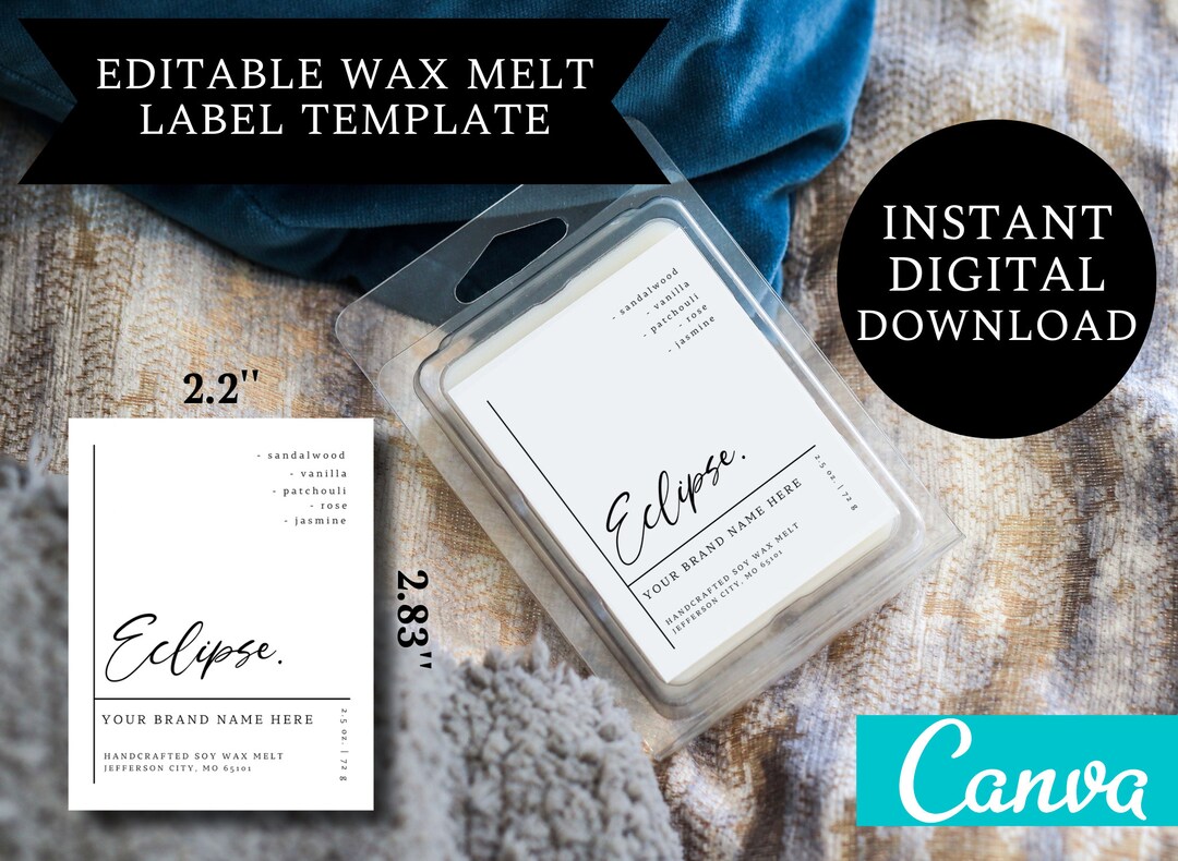 Wax Melt Label DIGITAL DOWNLOAD | Custom Editable Minimalistic Label ...