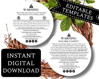 Candle Warning Label Template DIGITAL DOWNLOAD Custom Editable Template ...