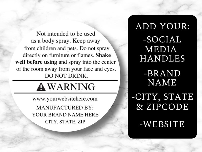 Room Spray Warning Label Template DIGITAL DOWNLOAD | Custom Editable ...