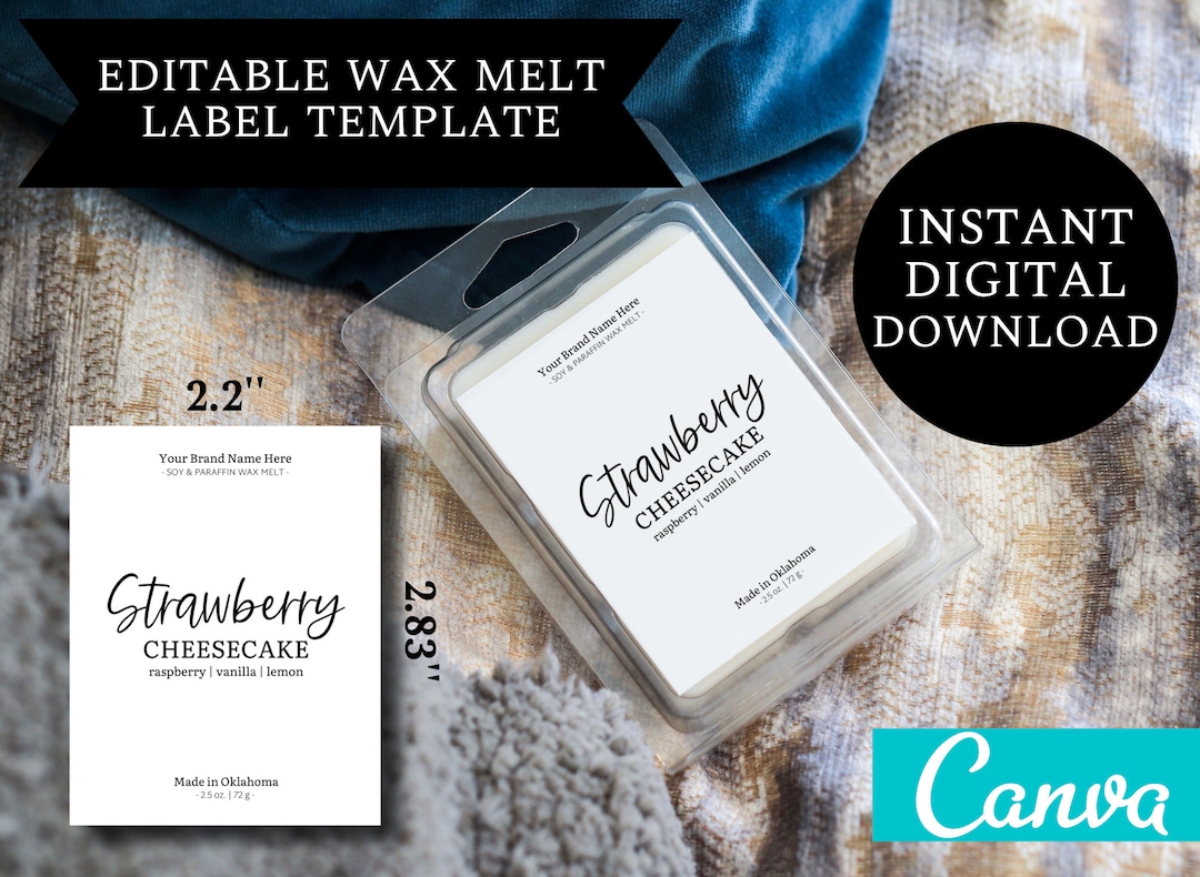Wax Melt Label DIGITAL DOWNLOAD | Custom Editable Minimalistic Label ...