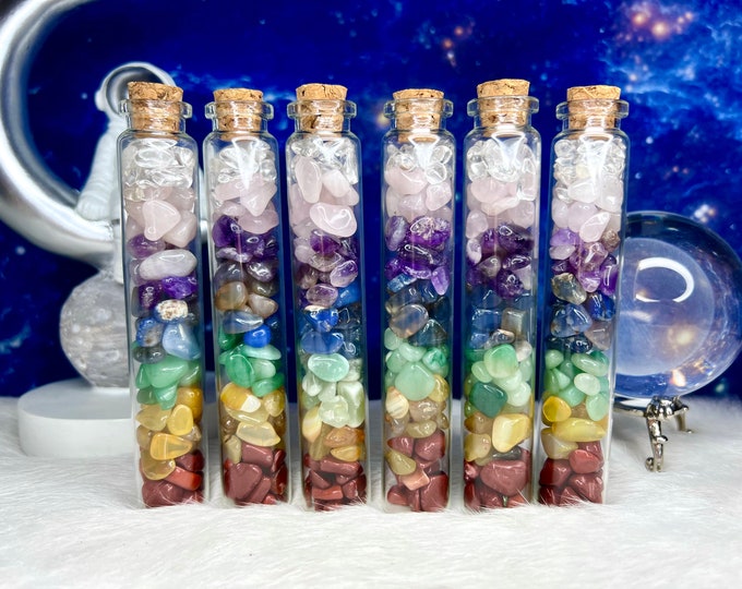 Chakra Set in Tube W/cork Stopper / Tiny Tumbled Chipsrainbow Set ...