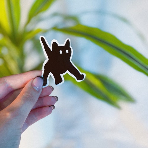 Black Cat Meme Jumping Cat Glossy Vinyl Sticker Cat Sticker | Etsy