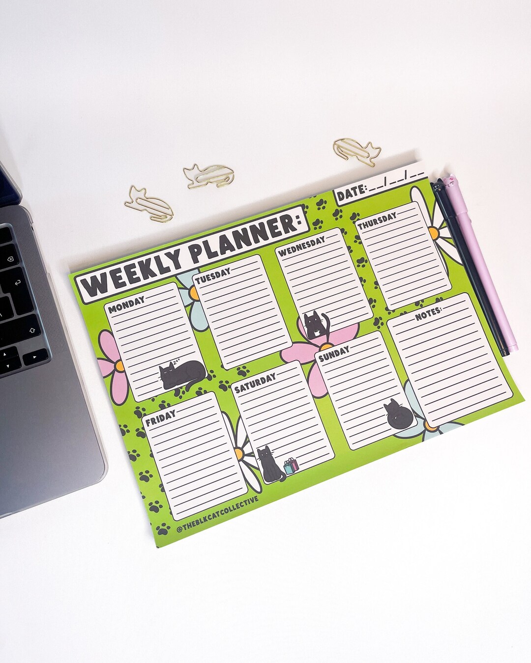 Black Cat A4 Weekly Desk Planner | Cat Desk Planner | Cat Notepad | Cat ...