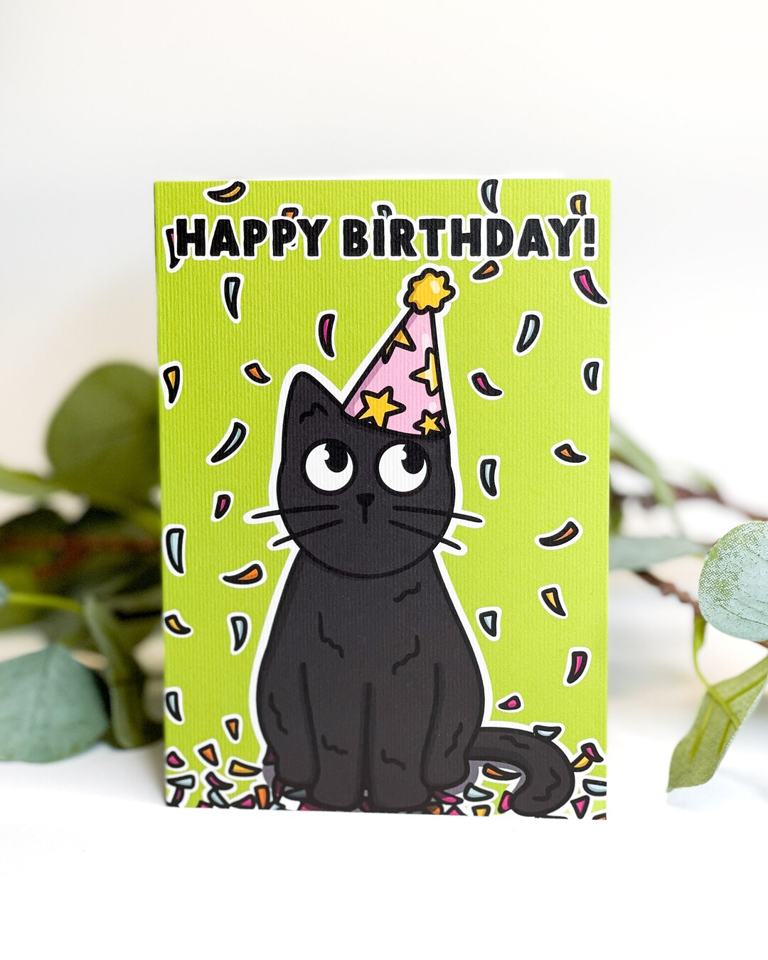 Black Cat Confetti Birthday Card Cat Birthday Card Cat Lover Birthday ...