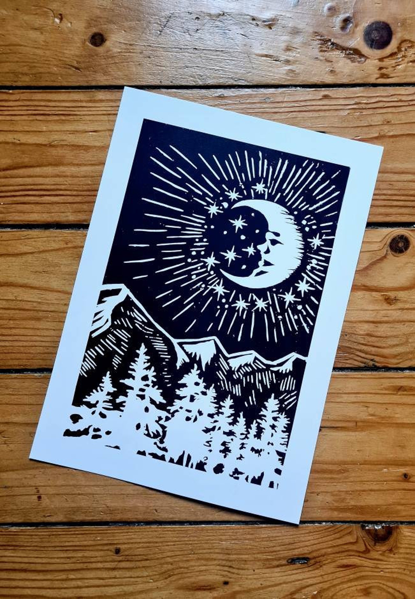 Mountain Linocut Art Print A4 - Etsy UK