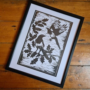 Magpies Linocut Print Two for Joy Birds Artwork Magpie - Etsy Canada