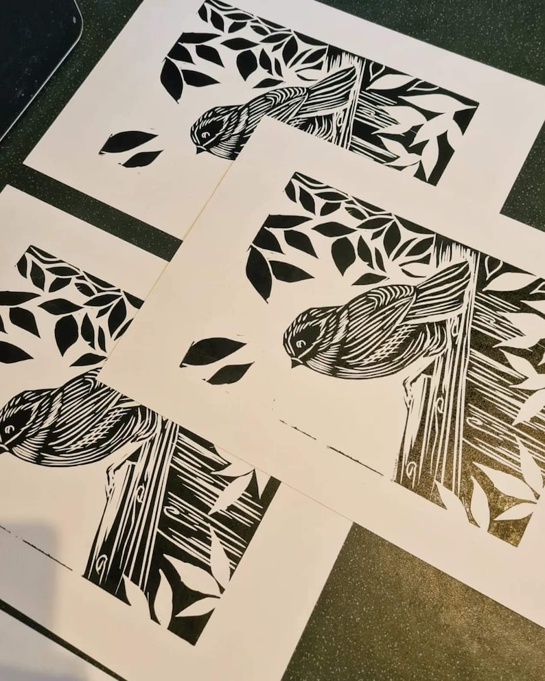 Linocut Bird Art Print - Etsy