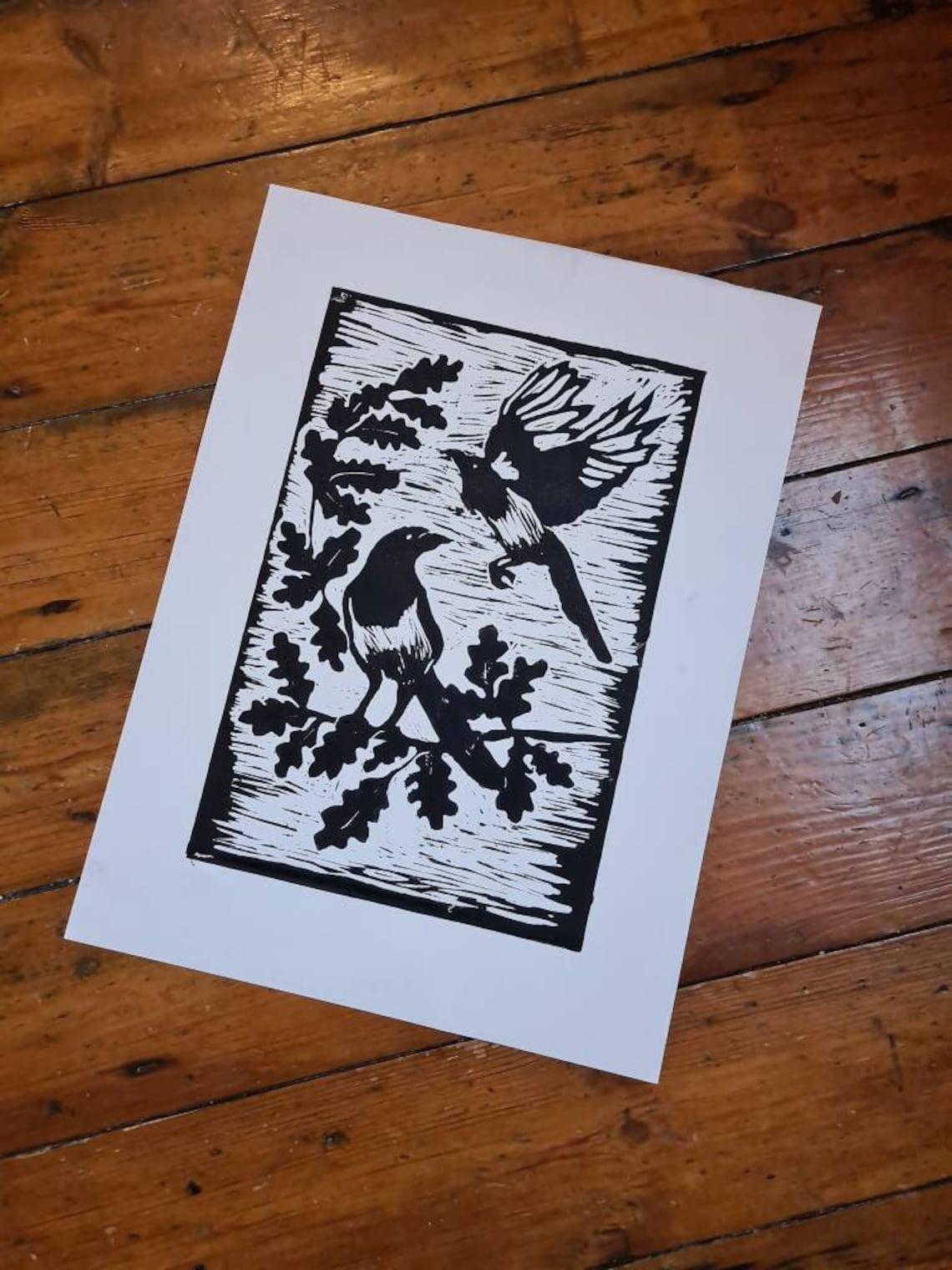Linocut Magpies Print, Two for Joy Bird Artwork. - Etsy
