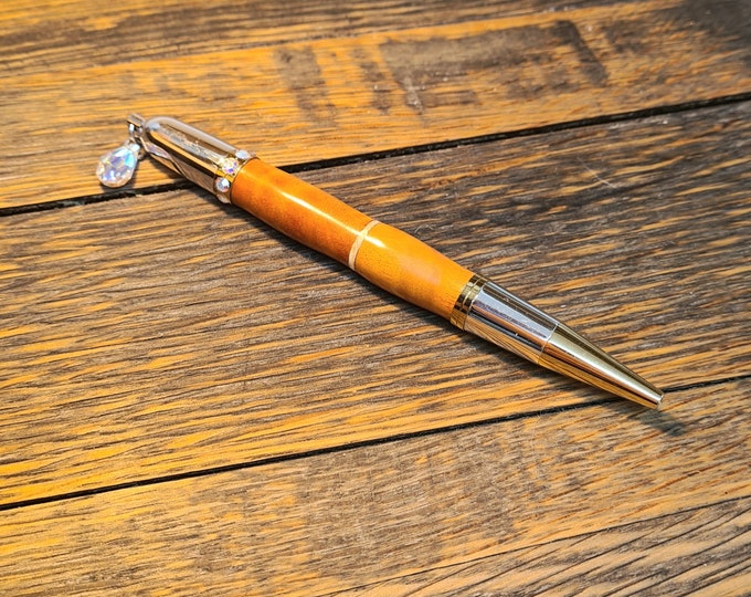 Hand Turned Red Malee Burr Pen with Swarovski Crystal Band and Teardrop ...
