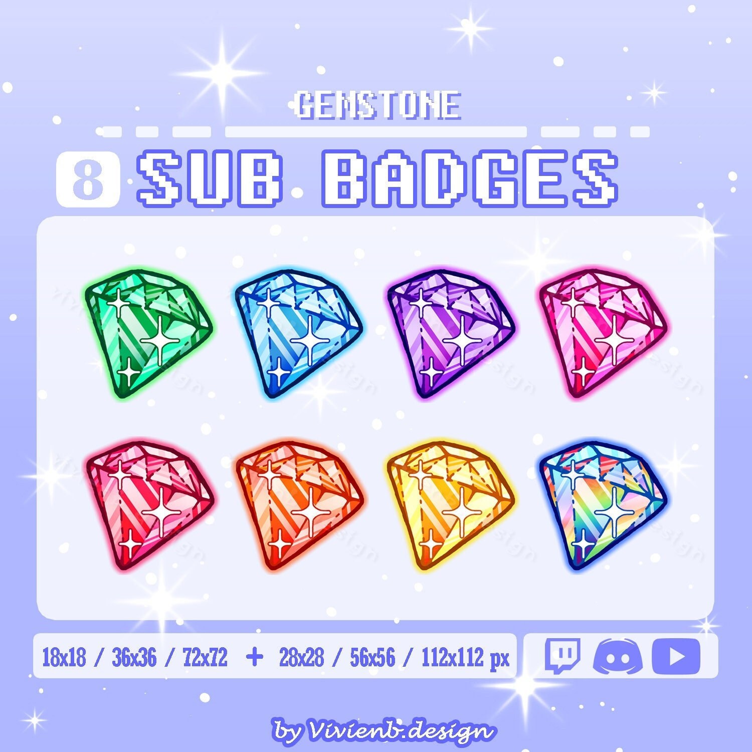 Gemstone Sub Badges | Pack of 8 | Diamond Bit Badges | Cheer Badges ...