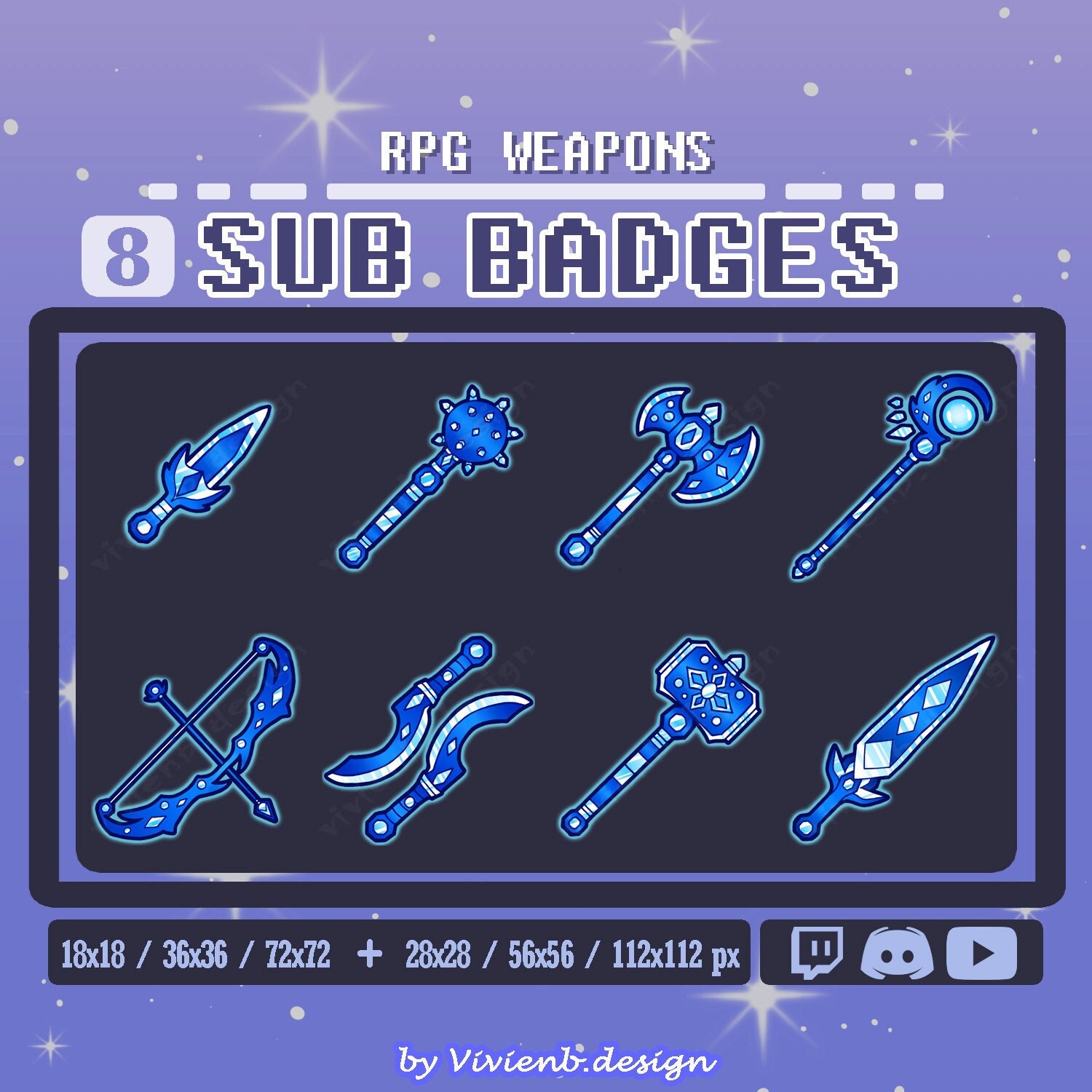 8 Weapon Twitch Sub Badges Bit Badges Cheer Badges Emotes Gaming ...