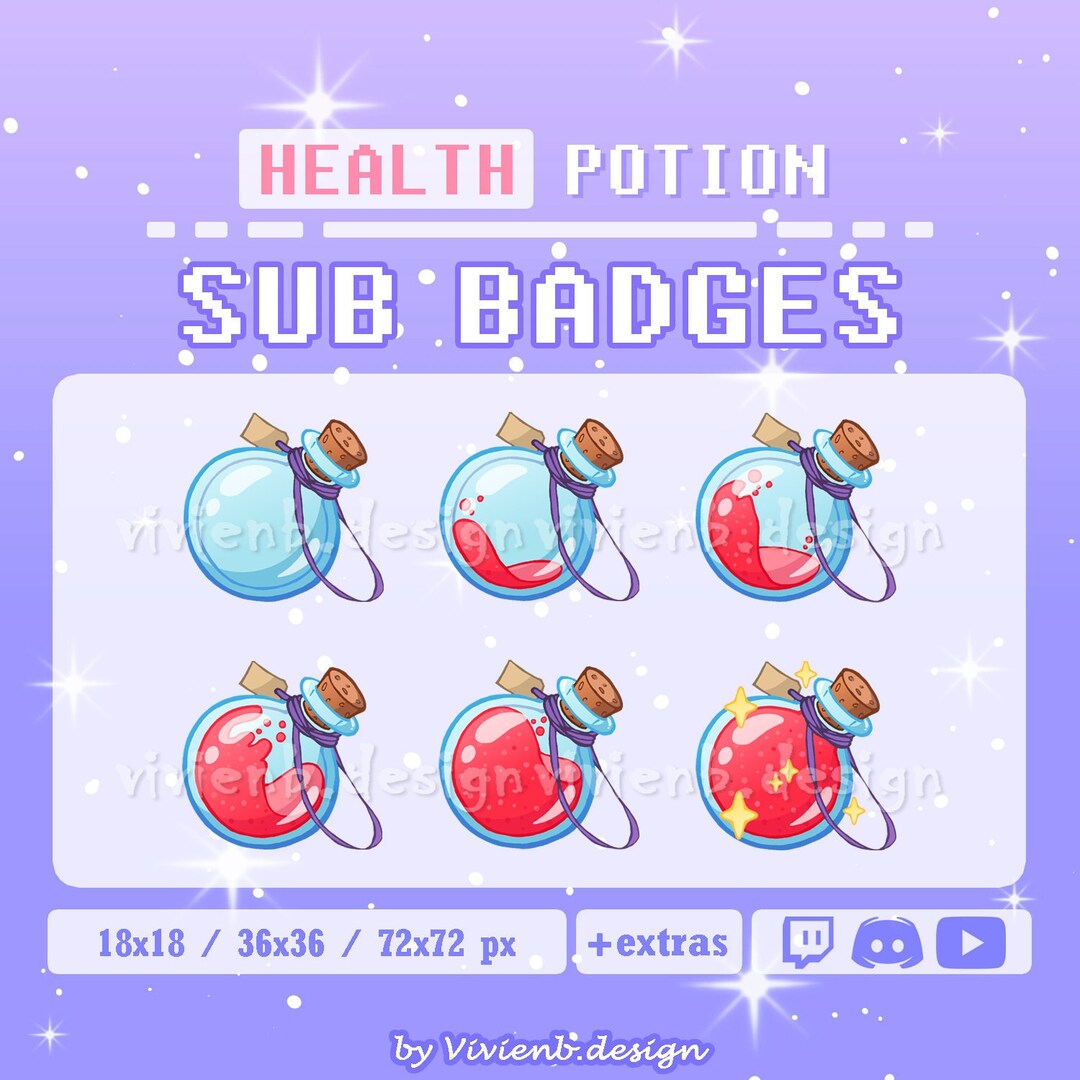 6 Health Potion Twitch Sub Badges | Bit Badges | Cheer Badges | Emotes ...