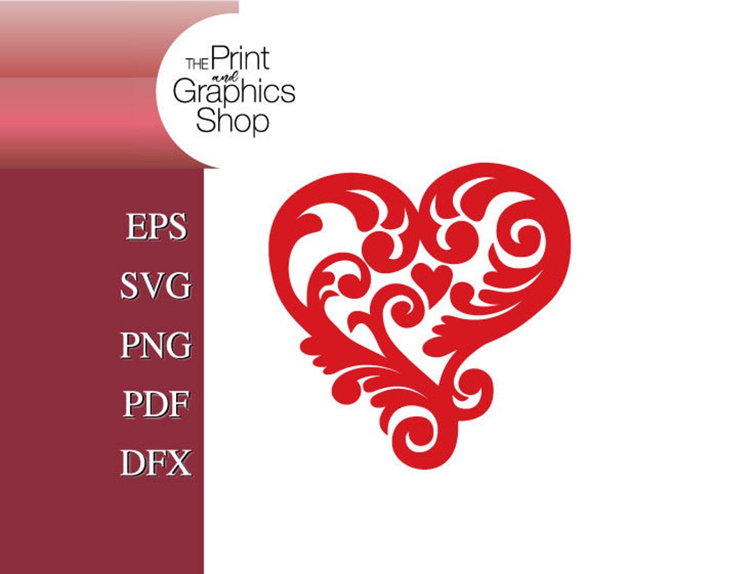 Flourish Heart, EPS, Clipart, Heart Svg, Vector, Digital Download ...