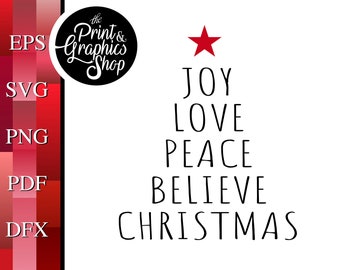 Christmas Svg Joy Love Hope Peace Believe Christmas Tree SVG - Etsy