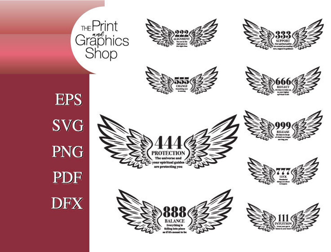 Angel Numbers SVG Bundle: Winged Numerals Clip Art (digital Download ...