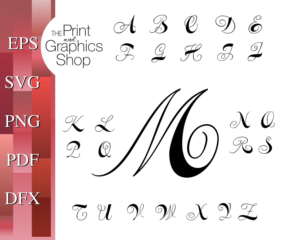 Cursive Monogram Alphabet SVG EPS Clipart Digital - Etsy