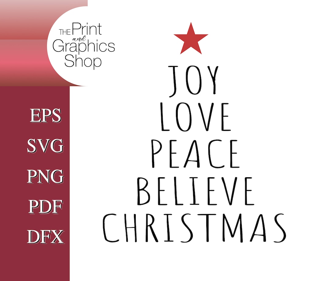 Joy Love Peace Believe Christmas, SVG Christmas, SVG Cricut, Clipart ...