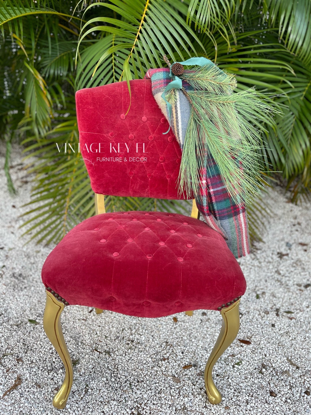 Vintage Chair, Vintage Accent Chair, Vintage Velvet Chair, Red Velvet ...