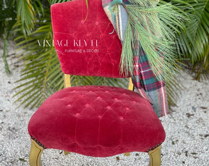 Vintage Chair, Vintage Accent Chair, Vintage Velvet Chair, Red Velvet ...