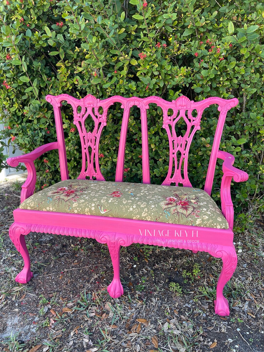Refinished Vintage Wood Bench, Vintage Bench, Vintage Double Seat, Pink ...