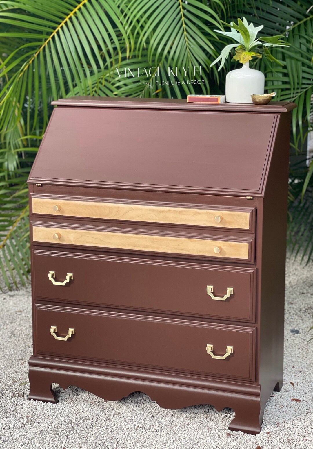 Walnut Secretary Desk, Solid Wood Secretary Desk, Vintage Secretary ...